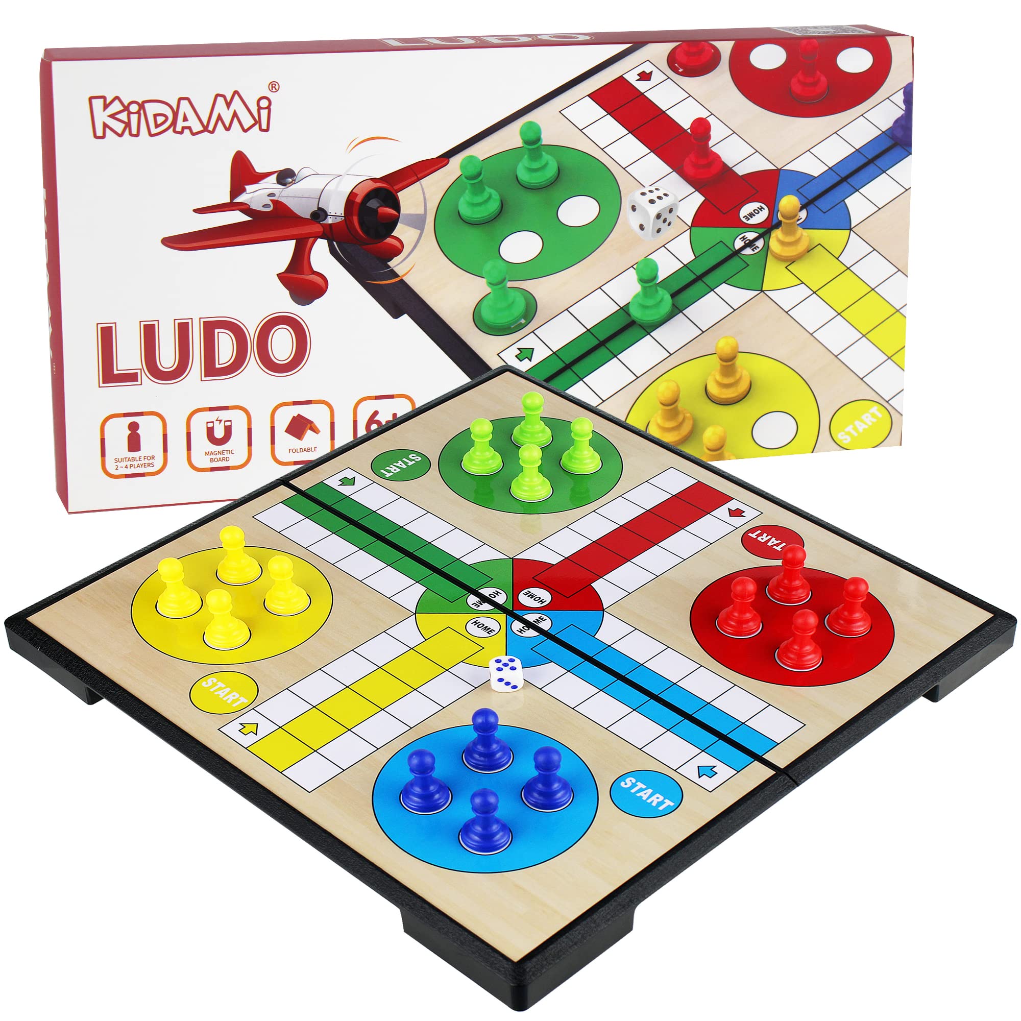 KIDAMI Ludo Magnetic Board Game Set, Children’s Family Ludo Learning Game for Kids and Adults（11.2X11.2 in ）