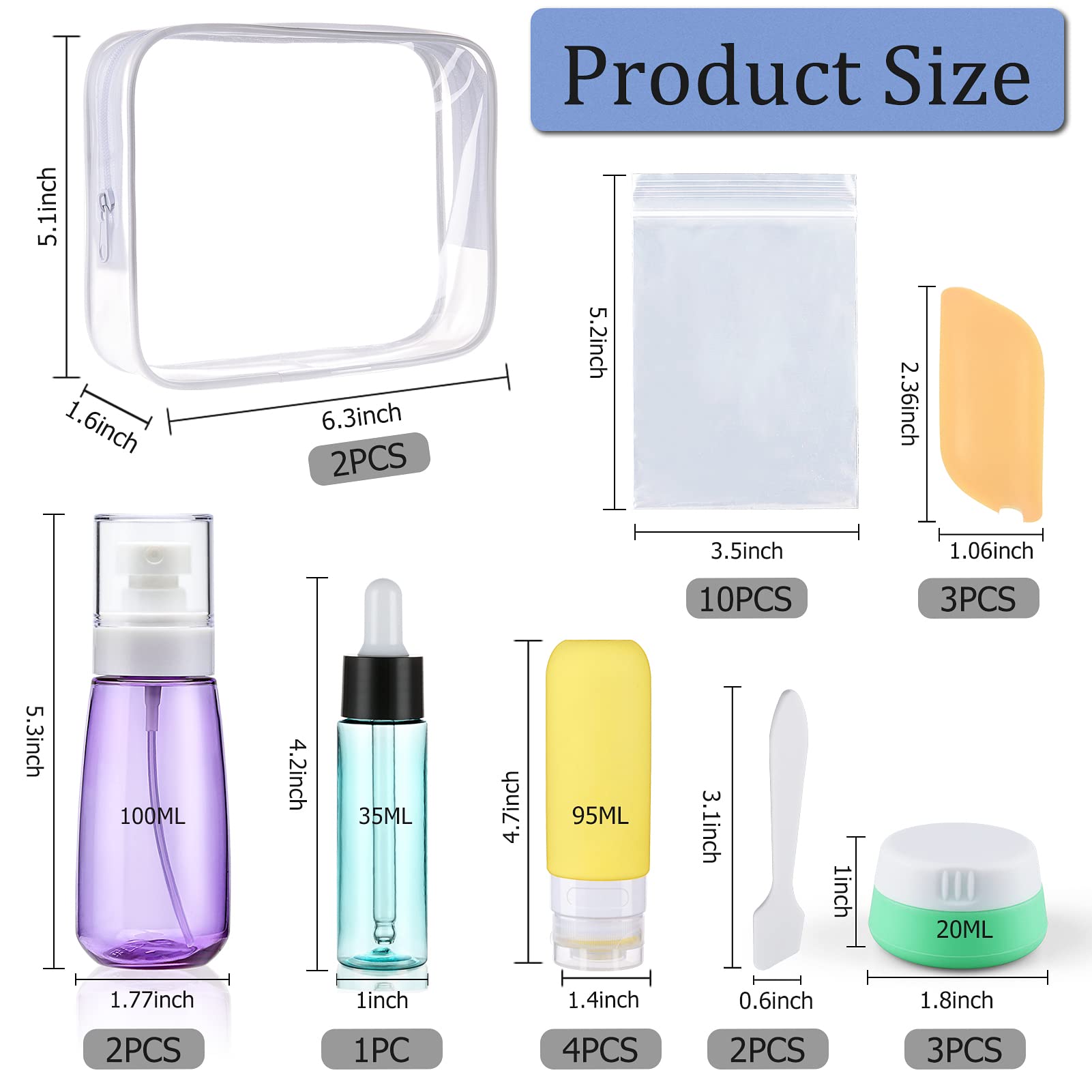 Cosywell Fine Mist Spray Bottle TSA Approved 3.4oz/ 100ml Empty Cosmetic Travel Bottles Set 27 Pack TSA Approved Travel Containers