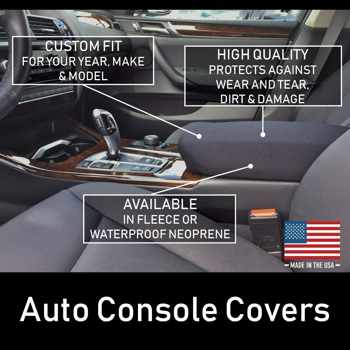 Auto Console Covers- Fits The Ford F-250 Super Duty 2017-2022 Center Console Armrest Lid Cover Waterproof Neoprene Fabric -Gray