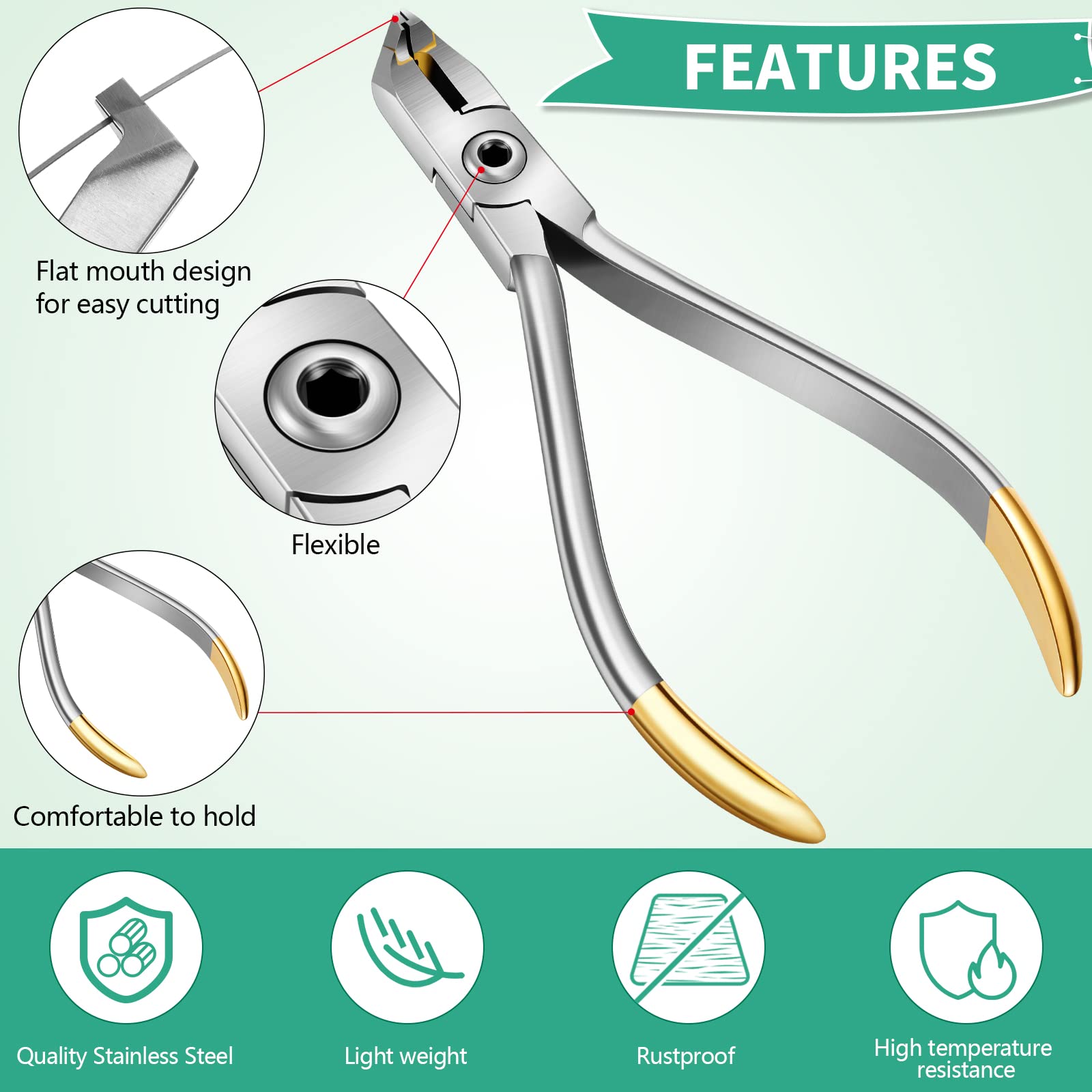 Braces Wire Cutter Hard Wire Cutter Pliers Wire Cutters Braces Stainless Steel Brace Removal Tooth Pulling Kit Tool for Cutting Titanium Alloy Archwire (Distal End Cutter, 1 Pack)