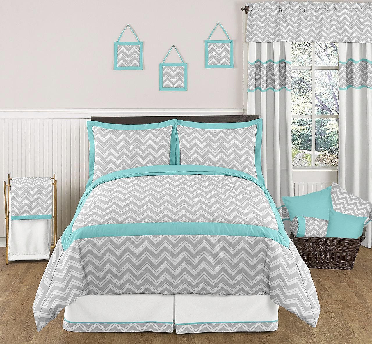 Turquoise and Gray Chevron Zig Zag Fabric Memory/Memo Photo Bulletin Board by Sweet Jojo Designs