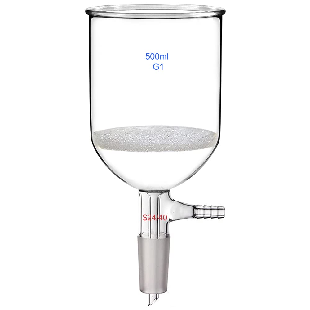 Buchner Filter Funnel with Coarse Frit(G1), Borosilicate Glass(500mL) with 24/40 Standard Taper Inner Joint and Vacuum Serrated Tubulation