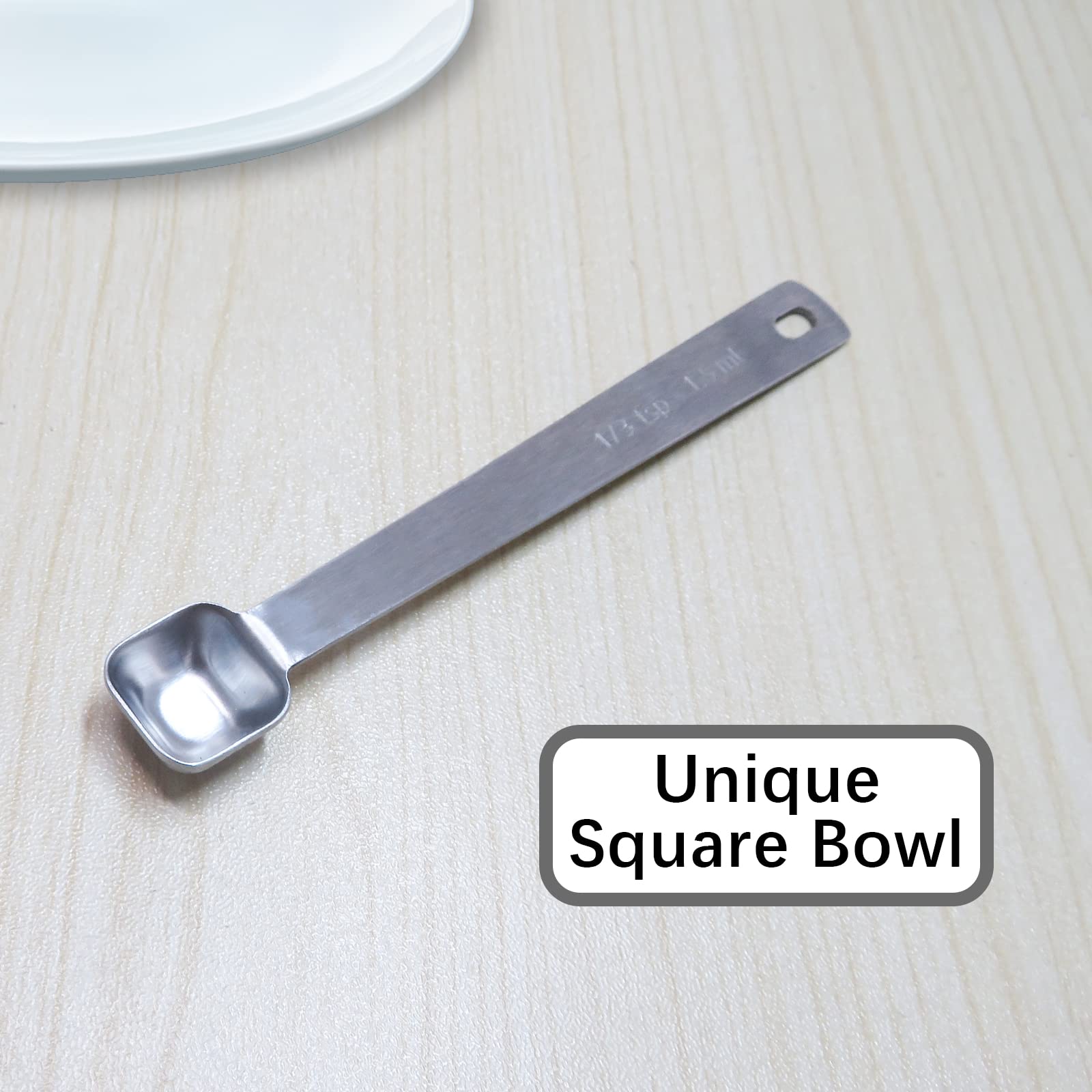 BERYLER 1/3 Teaspoon(1/10 Tbsp | 1.5 mL | 1.5 cc | 0.05 oz) Single Measuring Spoon, Small Measuring Spoon Only, Individual Tiny Measuring Spoons, Stainless Steel Mini Measuring Spoons (Square Bowl)