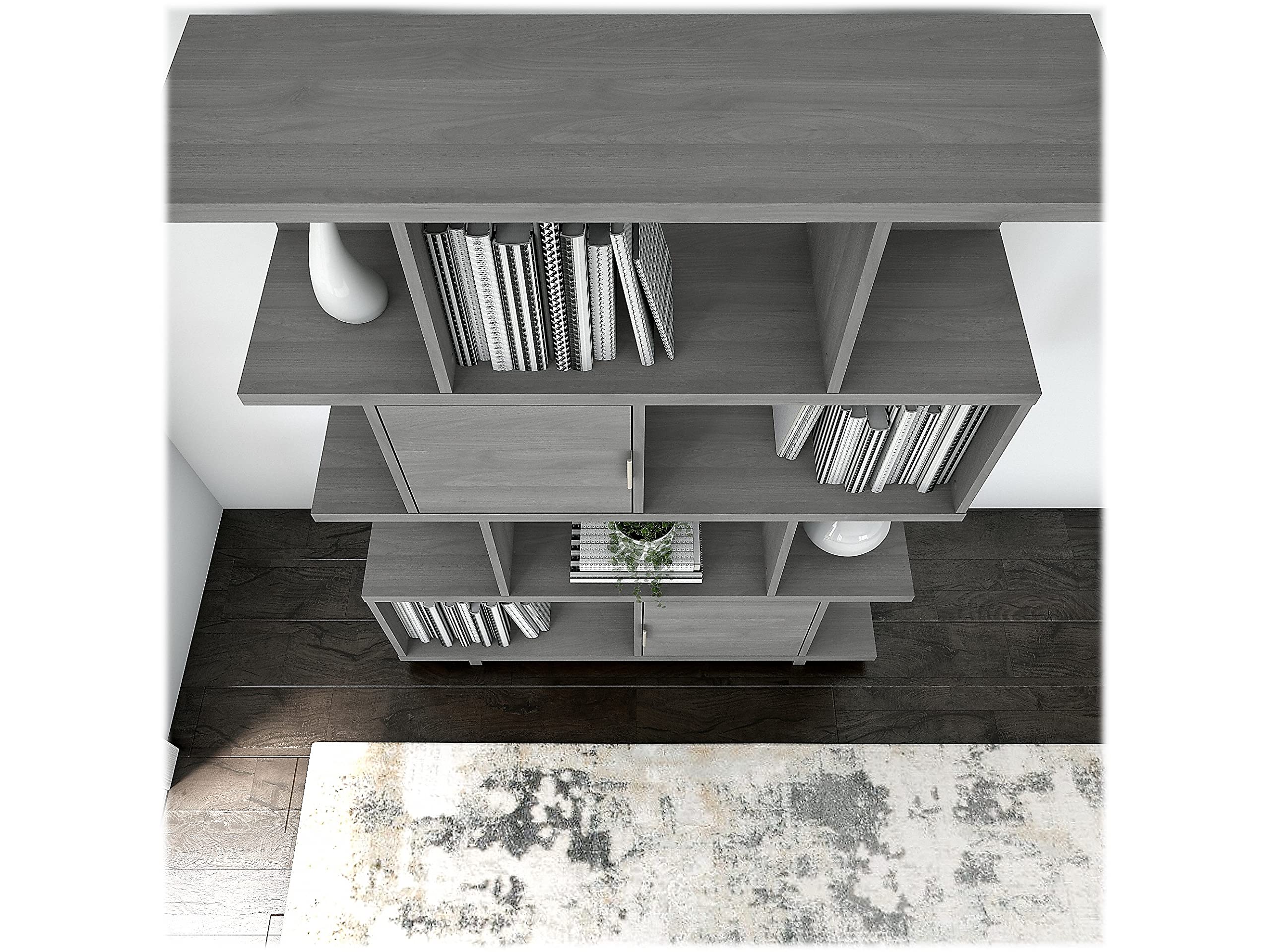 Bush Furniture Madison Avenue Large Geometric Etagere Bookcase with Doors in Modern Gray