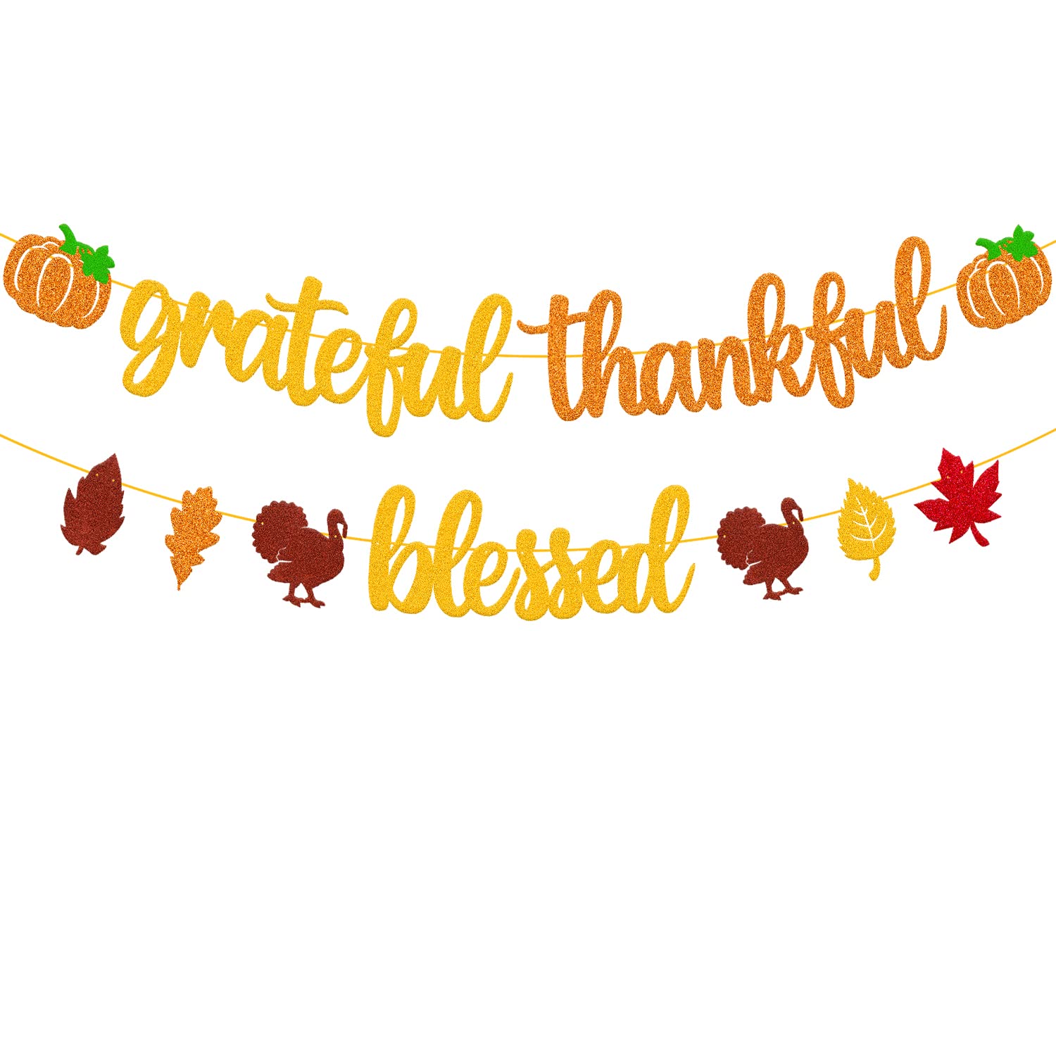 Grateful Thankful Blessed Banner Fall Autumn Leaves Turkey Thanksgiving Day Theme for Happy Thanksgiving Party Supplies Glitter Gold Decorations