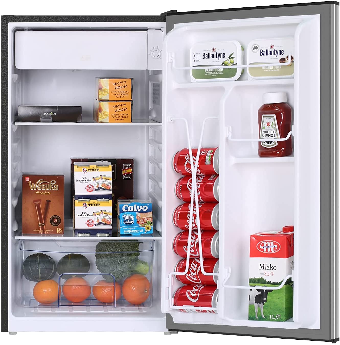Compact Fridge 3.2 CU.FT. Mini Dorm Refrigerator Small Fridge with Freezer, 37 dB Low Noise, Adjustable Temperature, Reversible Door, for Home Office Dorm or RV (Black)