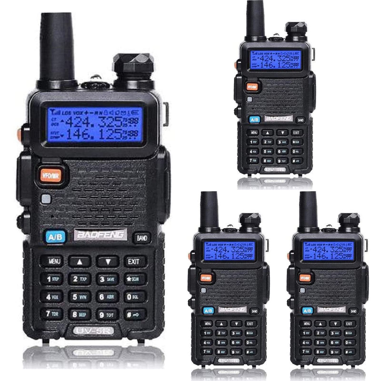 Baofeng UV-5R Dual Band Two Way Radio Pack of 4 for Hiking Camping Skiing Trip (Black)