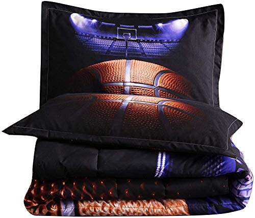 Btargot Basketball Comforter Sets Twin for Boys Teens,3D Sports Basketball Bedding,Soft Microfiber Reversible Quilt with 2 Matching Pillow Shams
