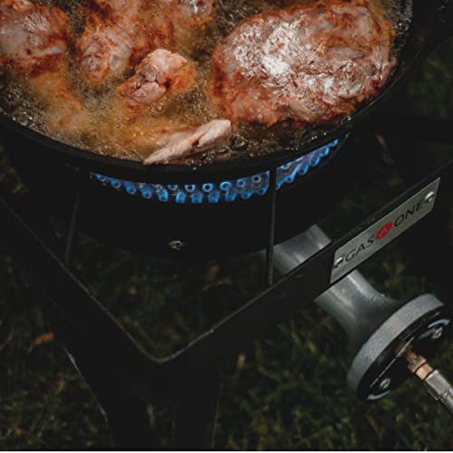 GasOne Single Burner Propane Stove β Square Heavy-Duty Propane Burner β Outdoor Burner with Adjustable 0-20PSI Regulator and Steel Braided Hose β Ideal for Home Brewing, Turkey Fry