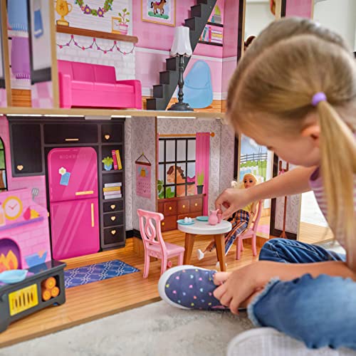 KidKraft Windmill Elevator 2-in-1 Wooden Barn & Dollhouse with Horse and Lights & Sounds, Over 3 Feet Tall, Pink