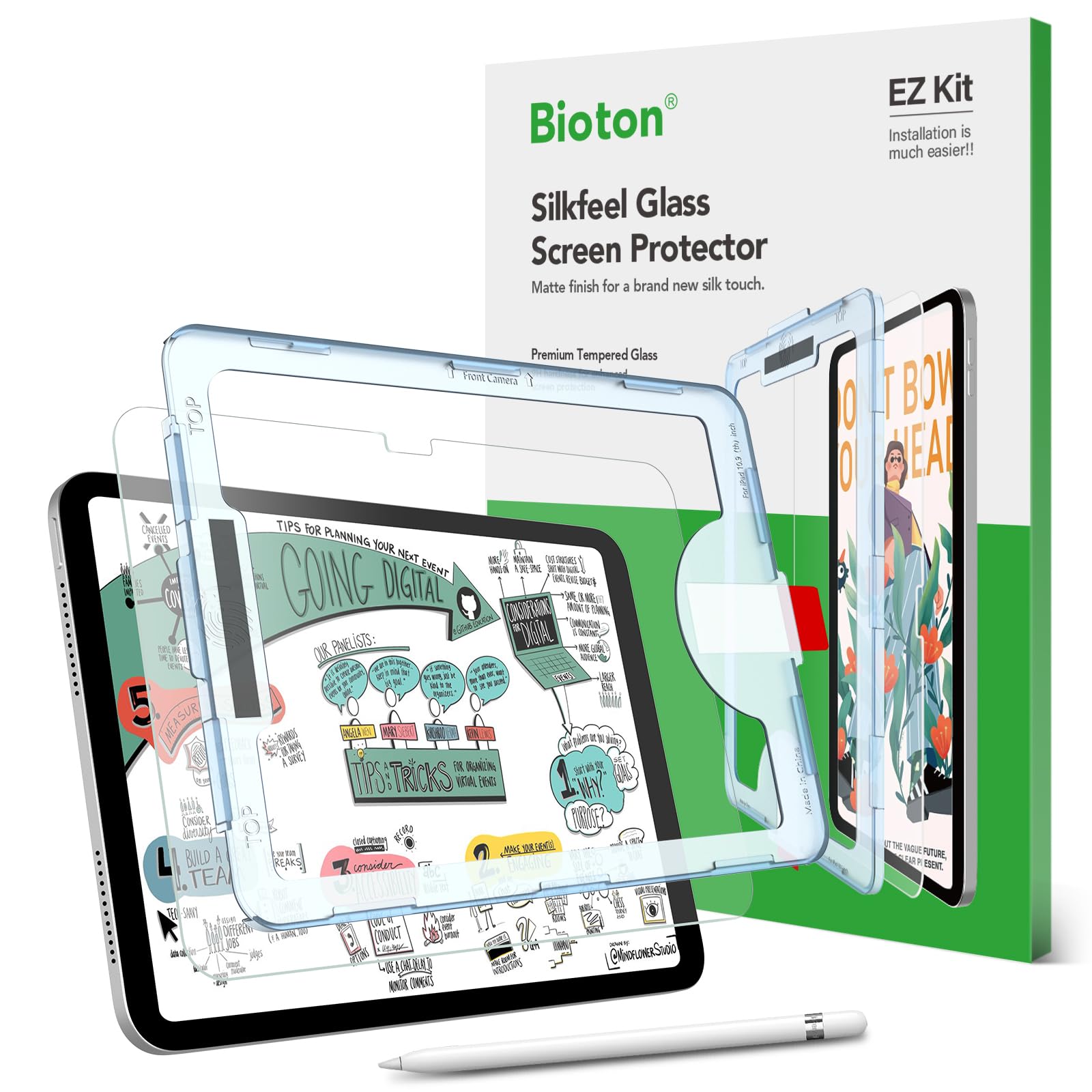 Bioton Silkfeel Glass Screen Protector Compatible with iPad 9th Generation/iPad 8th Generation/iPad 7th Generation (iPad 10.2 Inch) [Auto-Alignment Tool] [Tempered Glass] [EZ Kit]