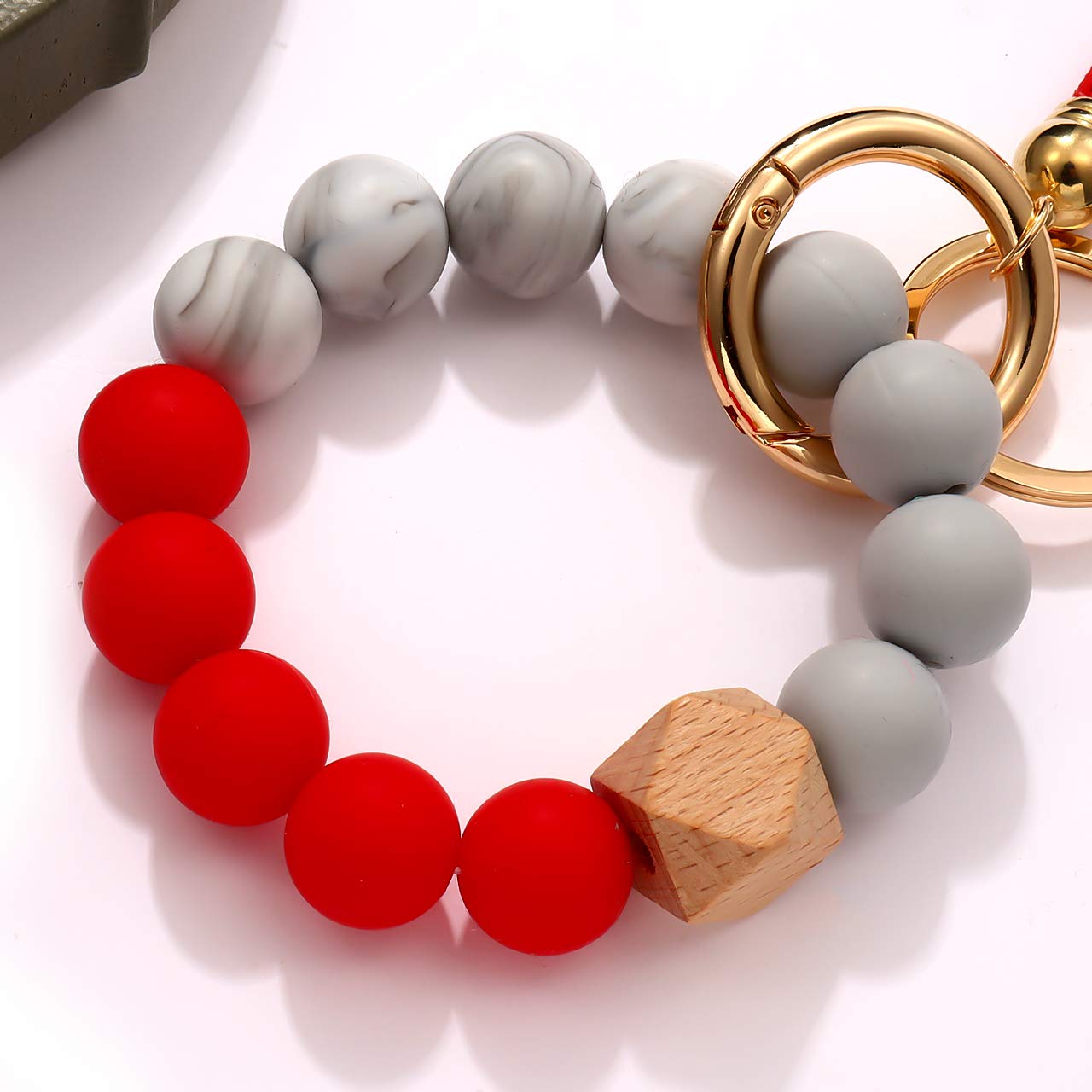 boderier Silicone Bracelet Keychain Key Ring Elastic Silicone Bead Wristlet Keychain Bracelet Bangle Portable House Car Keys Ring Holder with Tassel (Red)