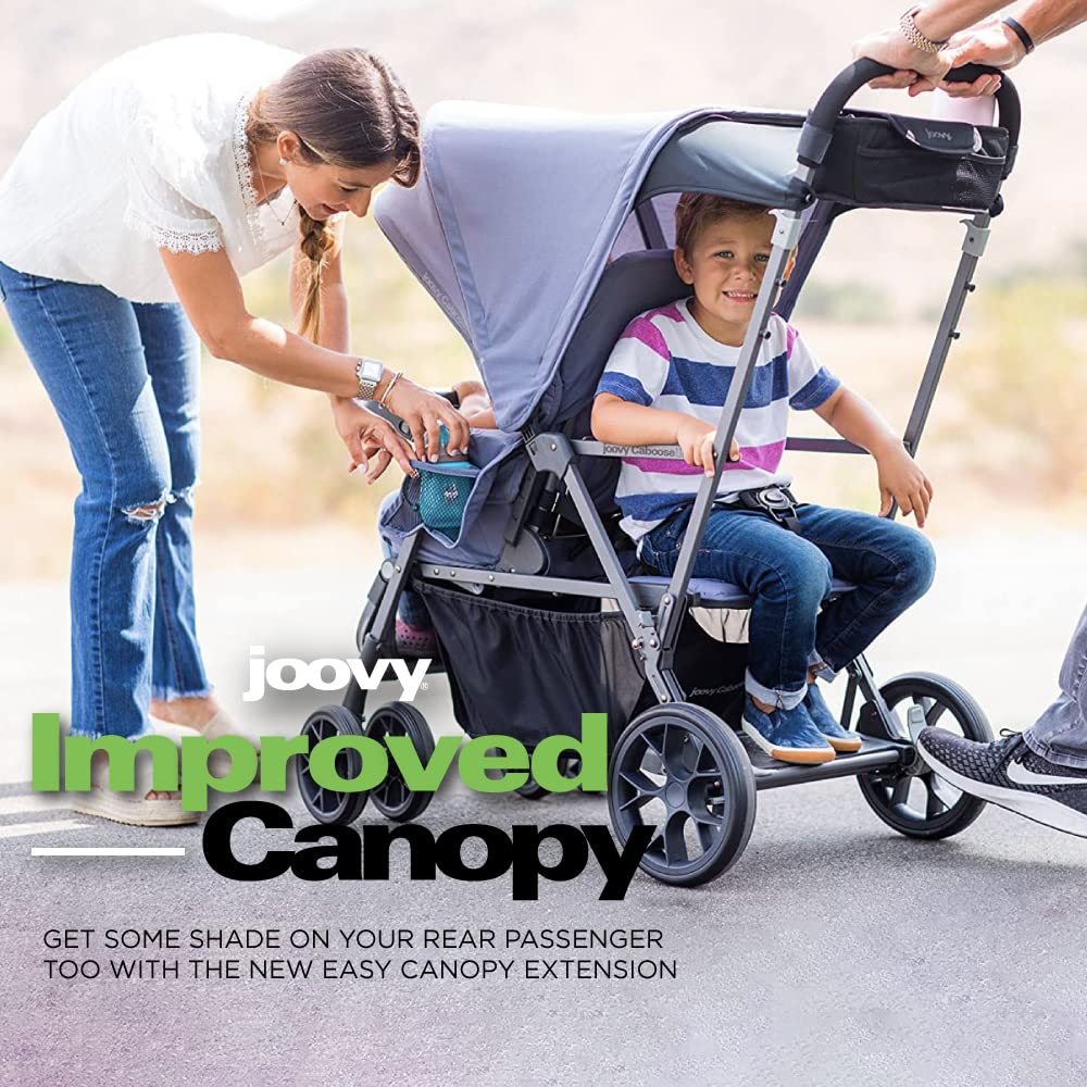 Joovy Caboose UL Sit and Stand Double Stroller with Bench Seat and Standing Platform, Plentiful Storage, Auto-Lock Quick-Fold, and Extended Sun Canopy, Slate