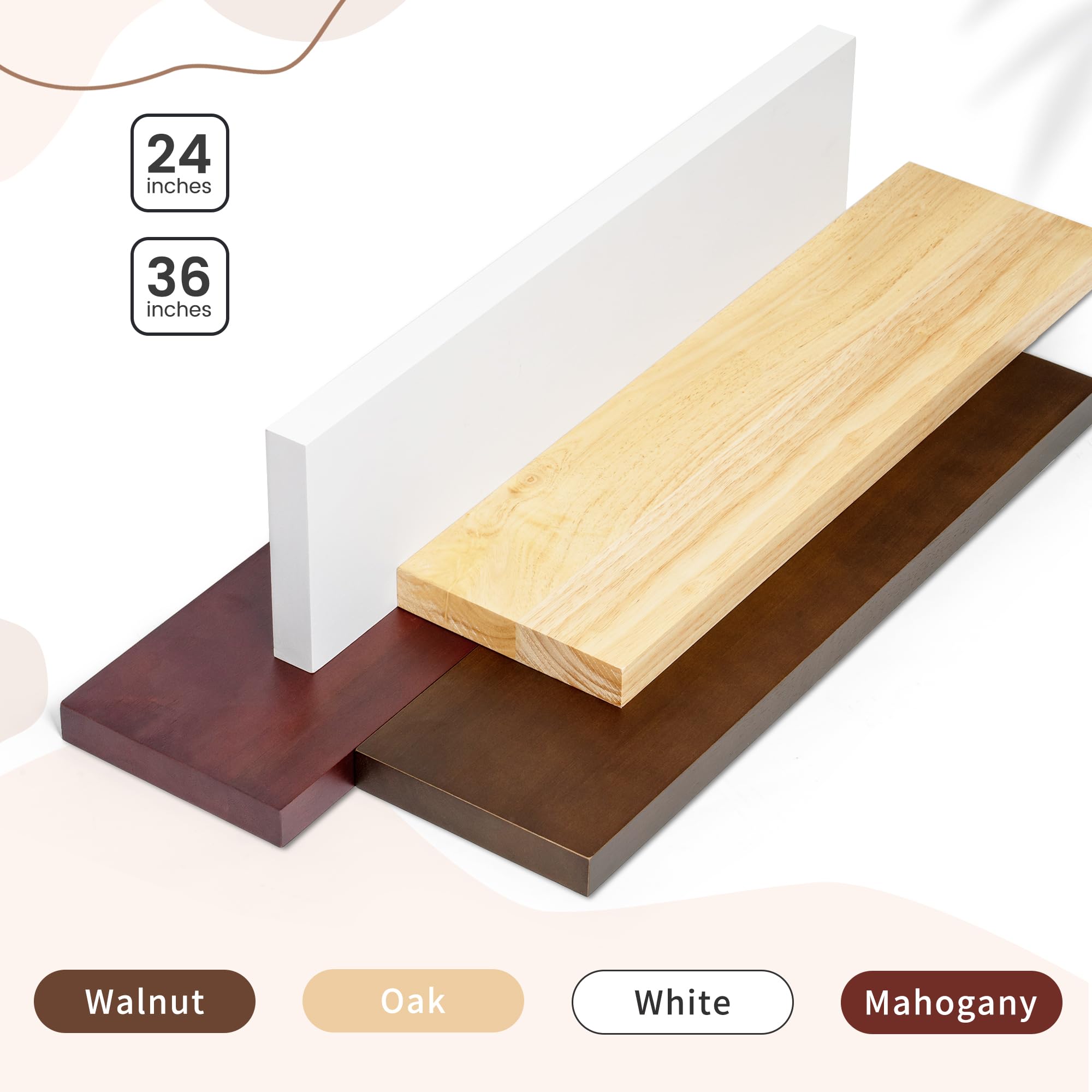 Fun Memories 48 Inch Floating Shelves Wall Mounted, Solid Hardwood Wall Shelves 48 in, Rustic Natural Wood Floating Shelf for Bathroom, Kitchen, Living Room, Mahogany Color