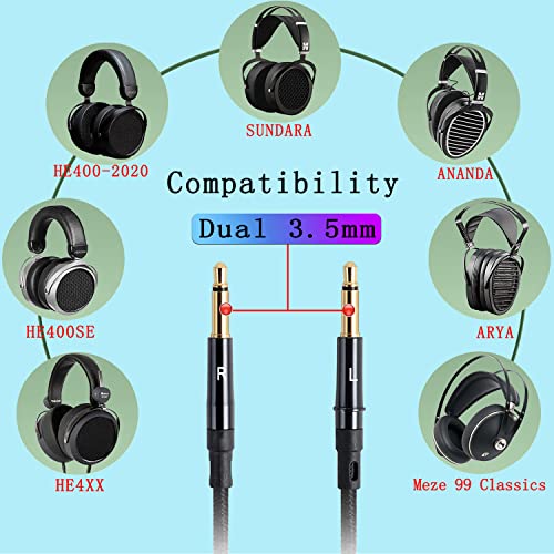 FAAEAL HE400SE Audio Cable,Replacement for Hifiman HE4XX, HE400i(New Edition),HE1000,Meze 99 Classics,Denon AH-D9200 D7200 Headphones, Dual 3.5mm(1/8β) Aux Cord Extension Wire(3.5mm)