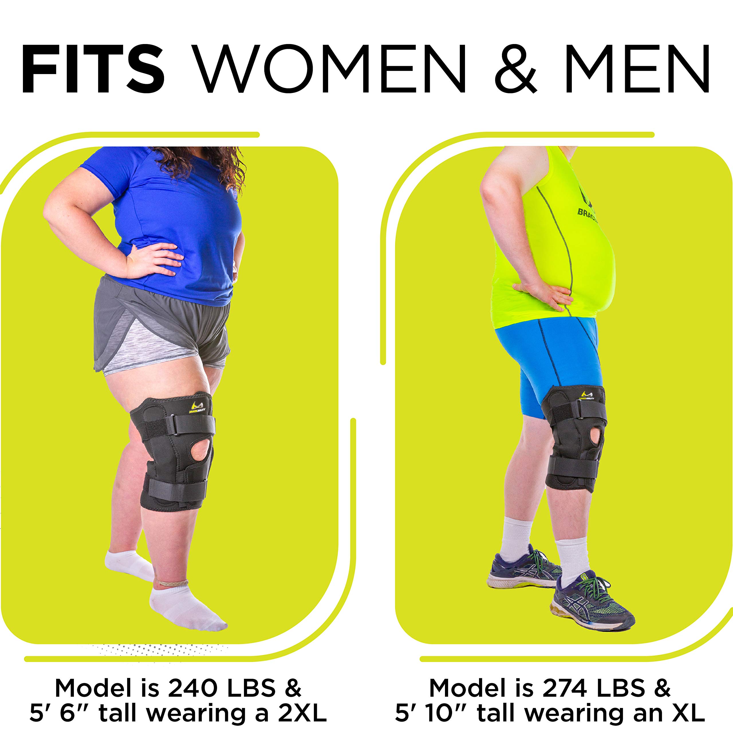 BraceAbility Obesity Hinged Knee Pain Brace - Overweight Men and Women's Wraparound Plus-Size Support for Osteoarthritis, Joint Pain, Ligament Weakness, Medial and Lateral Kneecap Instability (6XL)