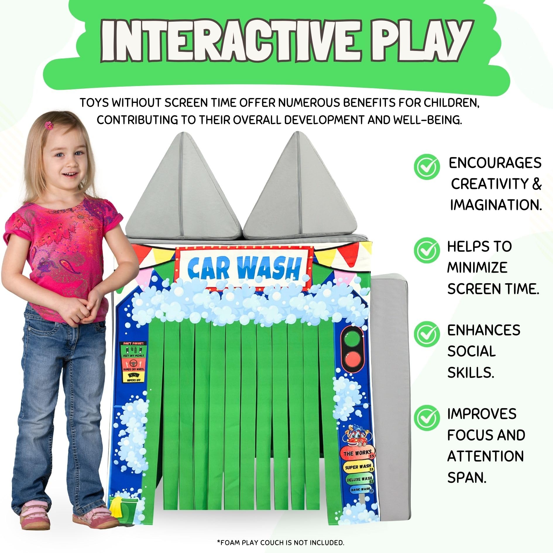 Couch Swag Play Panel for Childrens Foam Sofa Kids Couch (Car Wash)