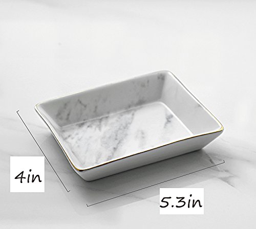 SOCOSY Marble Ceramic Ring Dish Jewelry Dish Ring Holder Jewelry Tray Organizer with Golden Edged Home Decor Wedding Gift (Marble, Medium)