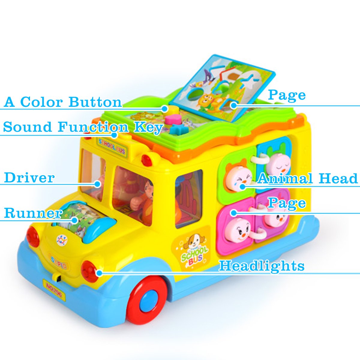 fisca Intellectual Musical School Bus, Learning Educational Toys for Baby & Toddler, Electronic Car with Lights for 1 2 3 Year Old Boys and Girls
