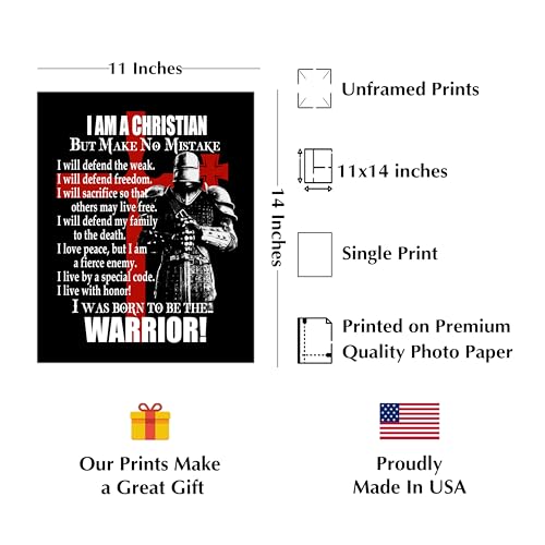 Christian Warrior - Christian Wall Decor Print, Bible Soldier Cross Inspirational Wall Art, Vintage Motivational Faith Gift For Living Room Decor, Office Decor, Church, or Desk Decor, Unframed - 11x14