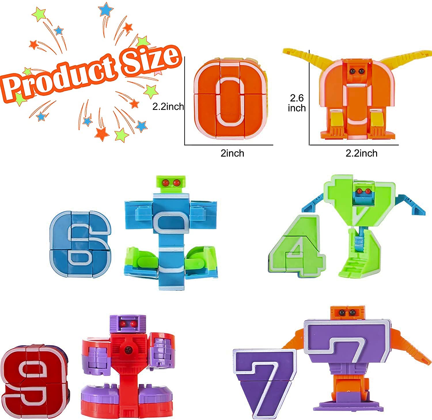 Liberty Imports 15 PCS Number Robots Transforming Toys Set - Math Counting Numerical Transform Robot Figures, Educational STEM Learning Bots for Kids
