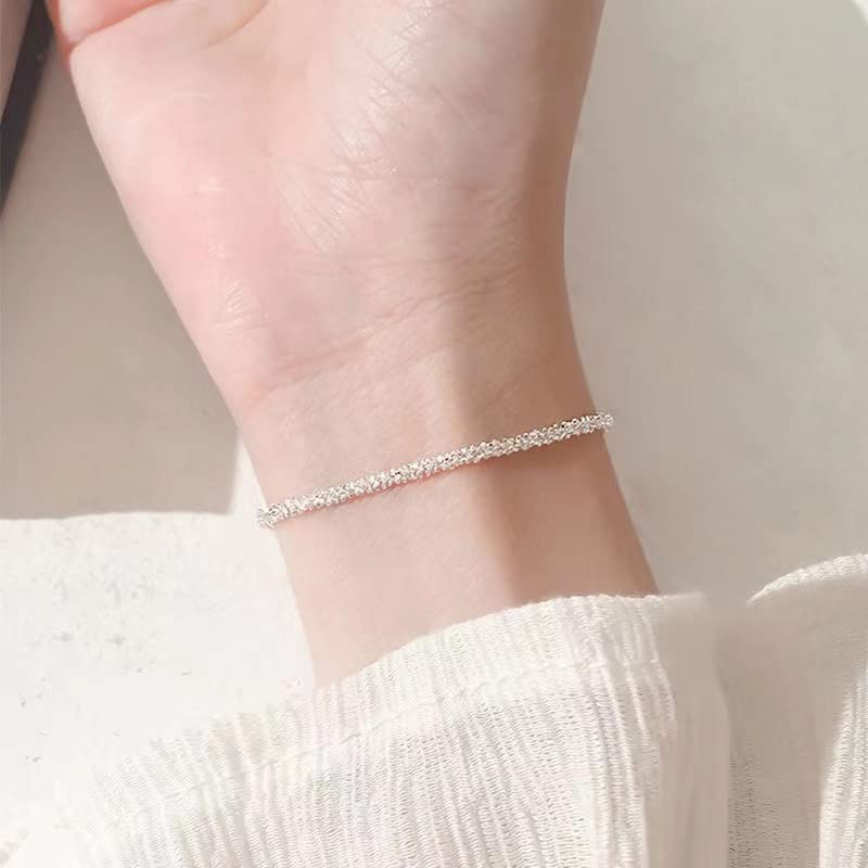 Bracelet for Women Silver Thin Small Delicate Adjustable Real 925 Sterling Silver Dainty Bracelet 6.5 - 8.5 Inch