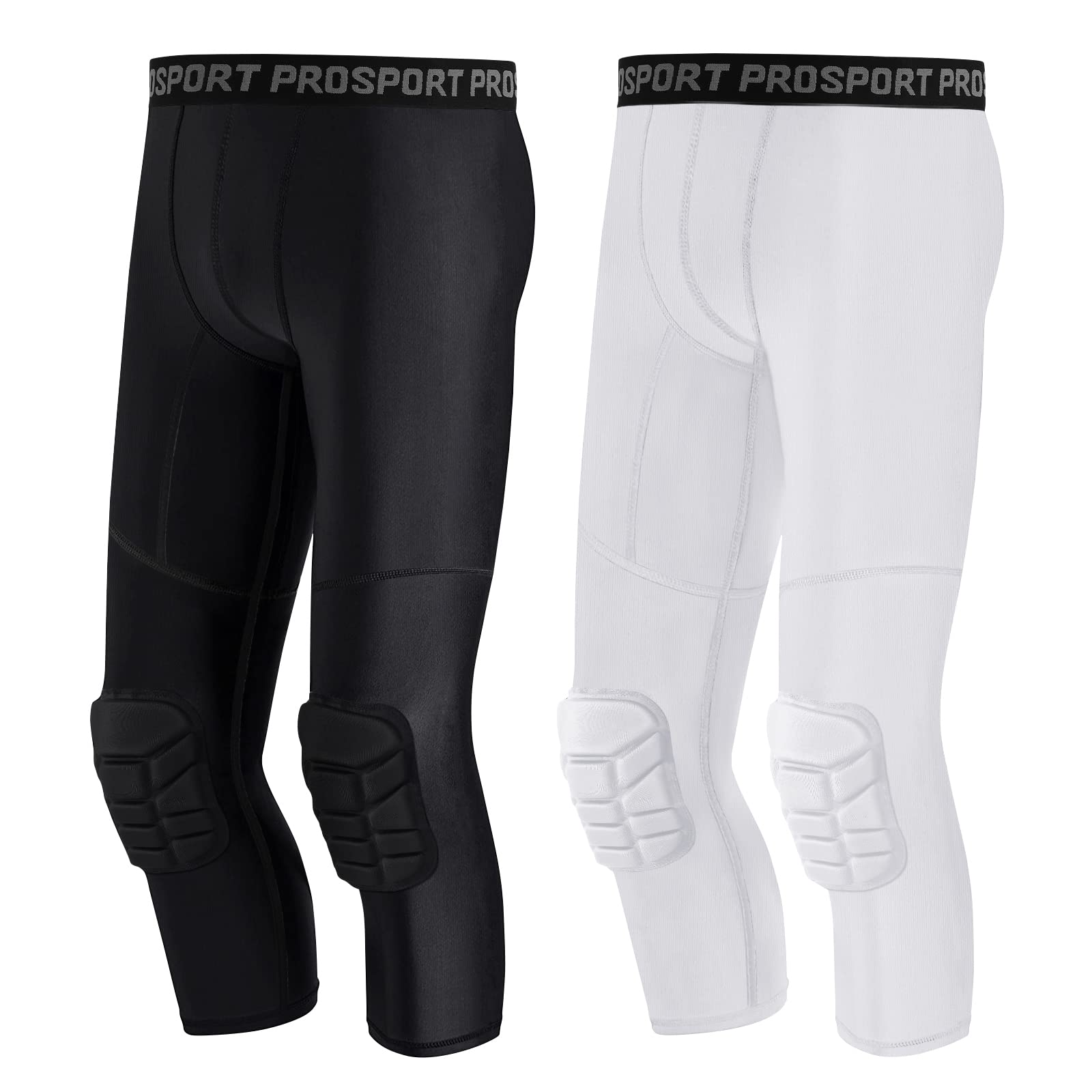 Blaward Mens Boys Compression Pants with Knee Pads 3/4 Capri Sport Tights Basketball Athletic Base Layer Workout Leggings