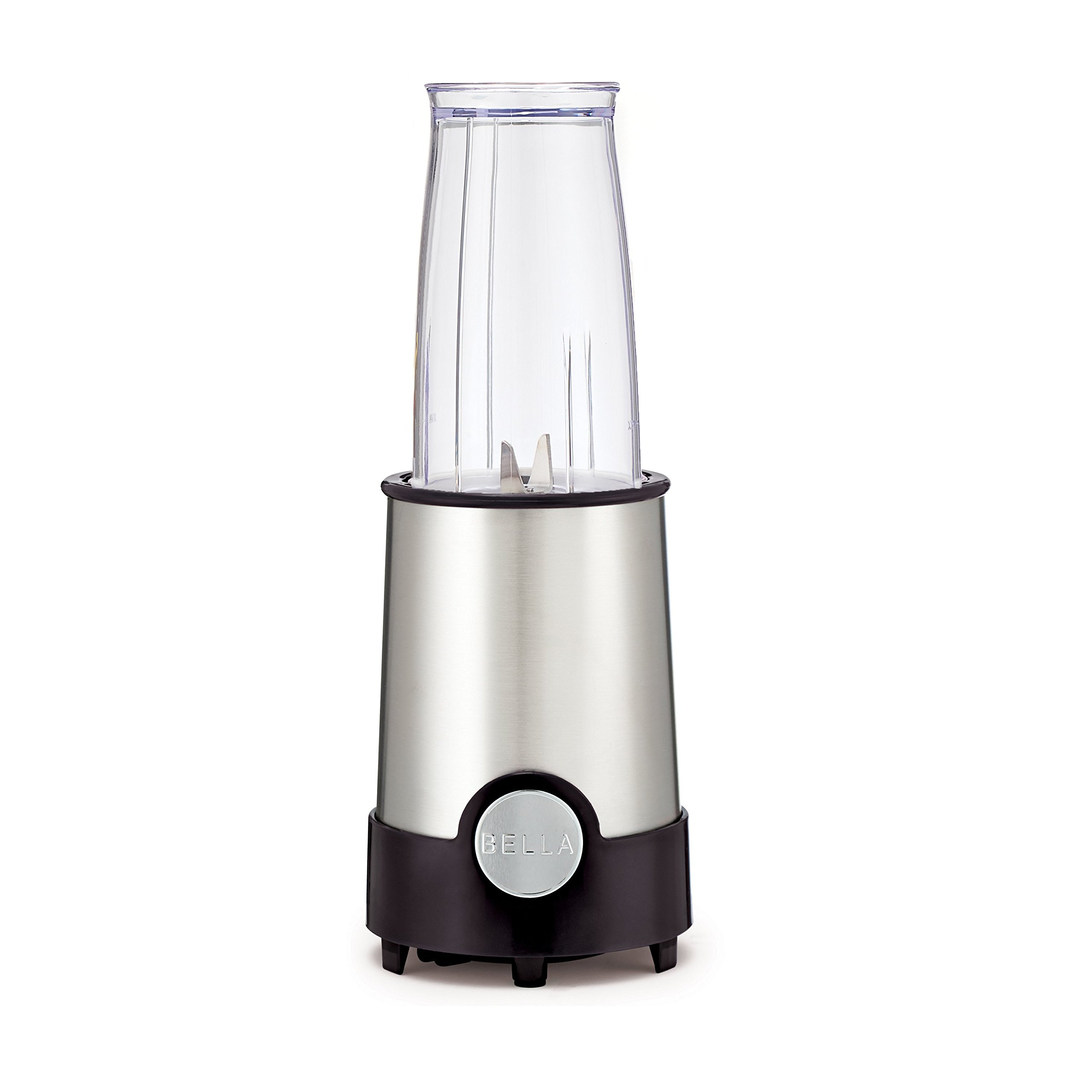 BELLA Personal Size Rocket Blender, Perfect for Smoothies, Shakes & Healthy Drinks, Easy Grinding, Chopping & Food Prep, 285 Watt Power Base, 12 Piece Blending Set, Stainless Steel/Black