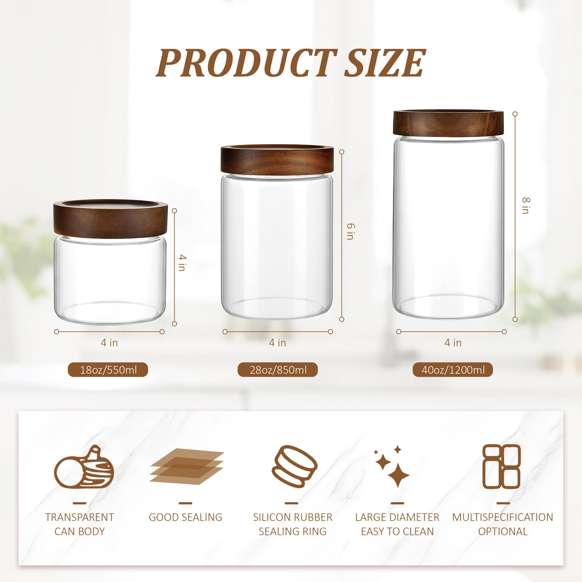 MOLADRI 18 oz/550 ml Clear Glass Storage Canister with Airtight Wooden Screw Lid, Small Cute Decorative Glass Container Jar for Coffee,Spice,Candy,Salt,Cookie,Condiment,Pepper,Sugar,Overnight Oatmeal