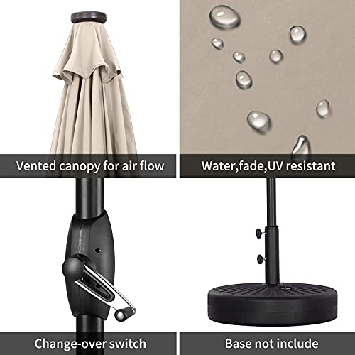 GDY 10Ft Patio Umbrella, Solar Powered 40 LED Lighted Aluminum Outdoor Table Market Umbrella with Tilt and Crank (Khaki)