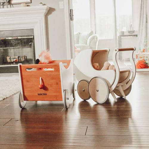 Kinderfeets Pram Walker - Toy Stroller for for Babies, Kids, and Toddlers | Sustainable and Eco-Friendly | 2-in-1 Walker and Stroller Design (White)