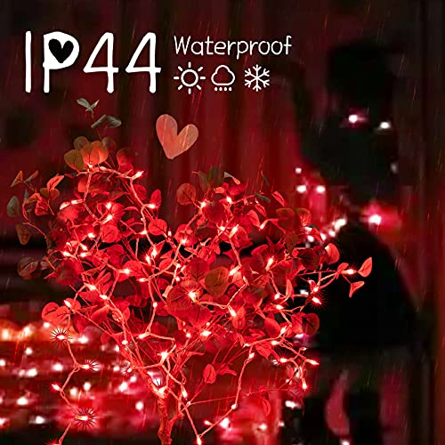 Christmas Red Mini String Lights, 100 Count 26.5 Feet Detachable Incandescent Bulb Waterproof Red Fairy Lights Plug in for Indoor Outdoor Party Patio Valentine's Day Decoration, White Wire