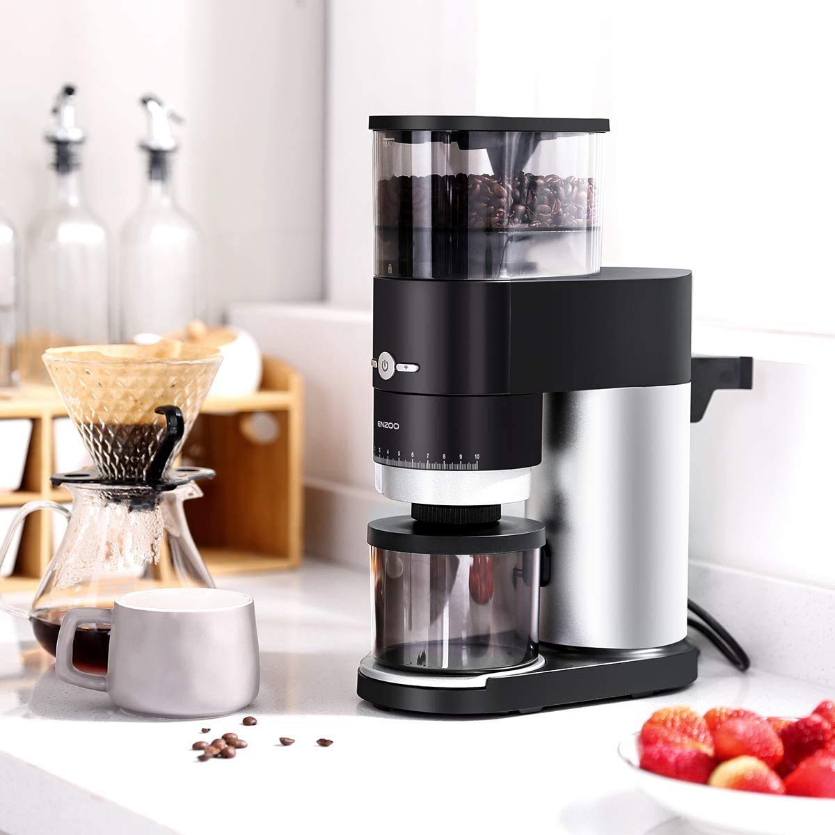 Conical Burr Coffee Grinder, ENZOO Electric Coffee Bean Grinder with Detachable Design for Easy Cleaning, 40 Precise Grind Setting for Espresso, Drip Coffee, French Press and Percolator Coffee