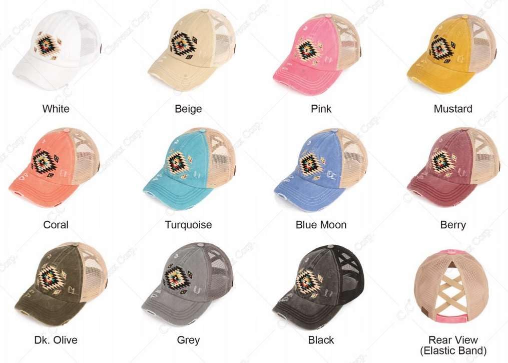 C.C Ponytail Criss Cross Messy Buns Ponycaps Baseball Cap Dad Trucker Mesh Hat (Stone Washed Leopard Denim)