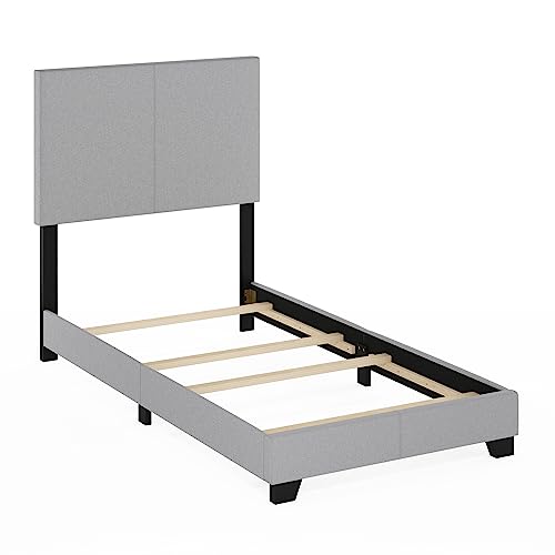 Furinno Pessac Fabric Upholstered Bed Frame with Wooden Slat Support, Twin, Glacier
