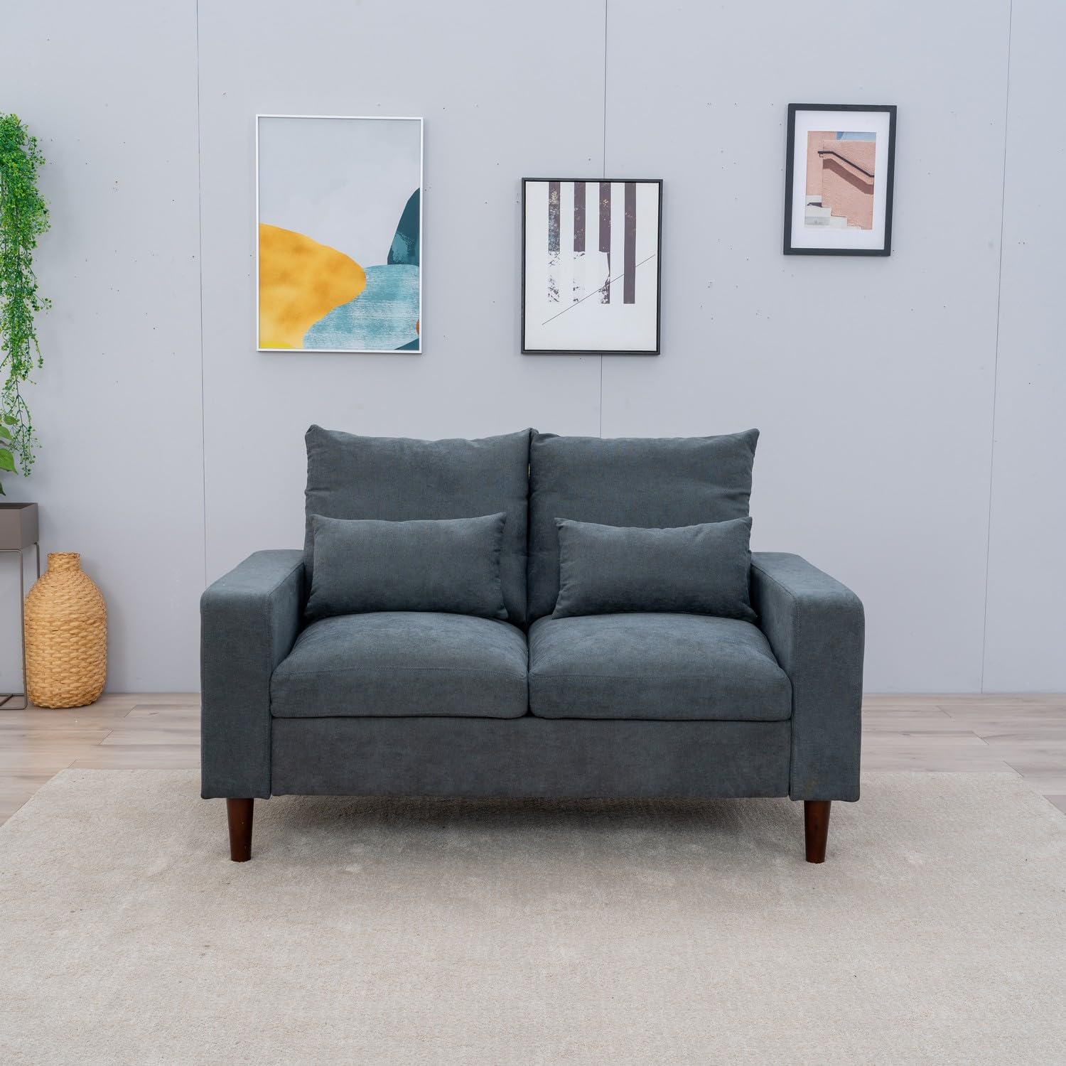 Panana Modern Couch Sofa, 2-Seater Upholstered Fabric Sofa for Small Living Room, Dorm, Small Spaces (Grey 2 Seater Sofa)