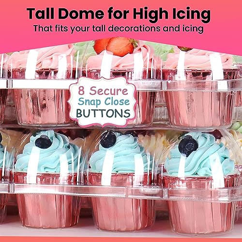 Bake Swirl (24 Counts x 6 Sets Standard Cupcake Containers with 144 Liners Clear Plastic Cupcake Boxes Carrier Holders Detachable Tall High Dome Lid Disposable BPA Wedding Party Baby Shower Birthday