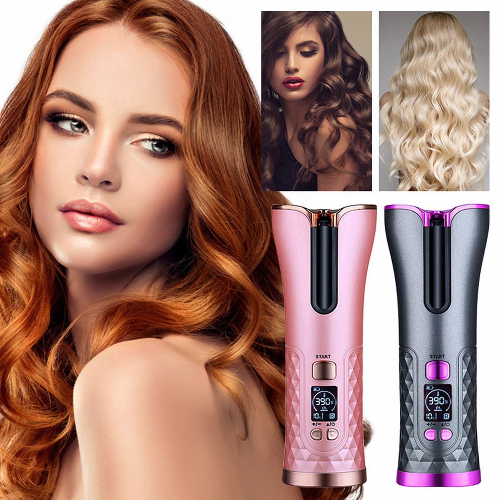 Cordless Automatic Hair Curler, Auto Curling Iron with Adjustable 6 Temperature and 11 Timer Settings, Wireless Portable Curling Rotating Wand for Hair Styling