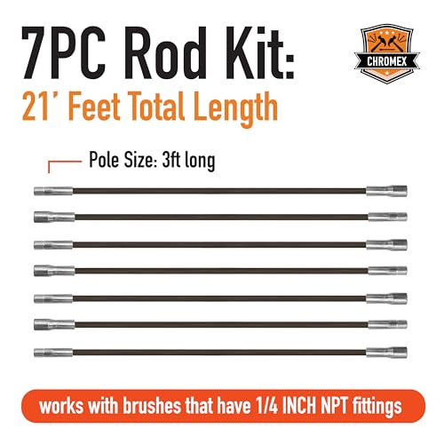 Chromex 7 Piece 3 Foot Chimney Rod Kit | 21 Foot Strong Fiberglass Rod Kit - Standard 1/4" NPT Fittings