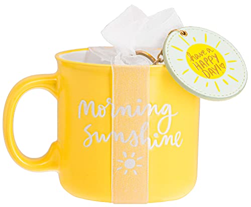 Eccolo Ceramic Coffee Mug and Keychain Charm, Large Tea Mug, Dishwasher/Microwave Safe - “Morning Sunshine”, Keychain and Stoneware Coffee Mug Set by Dayna Lee (Yellow, 19.6 oz)