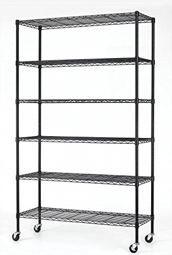World Pride Heavy Duty Black Commercial 6 Tier Shelf Adjustable Steel Wire Metal Shelving Rack