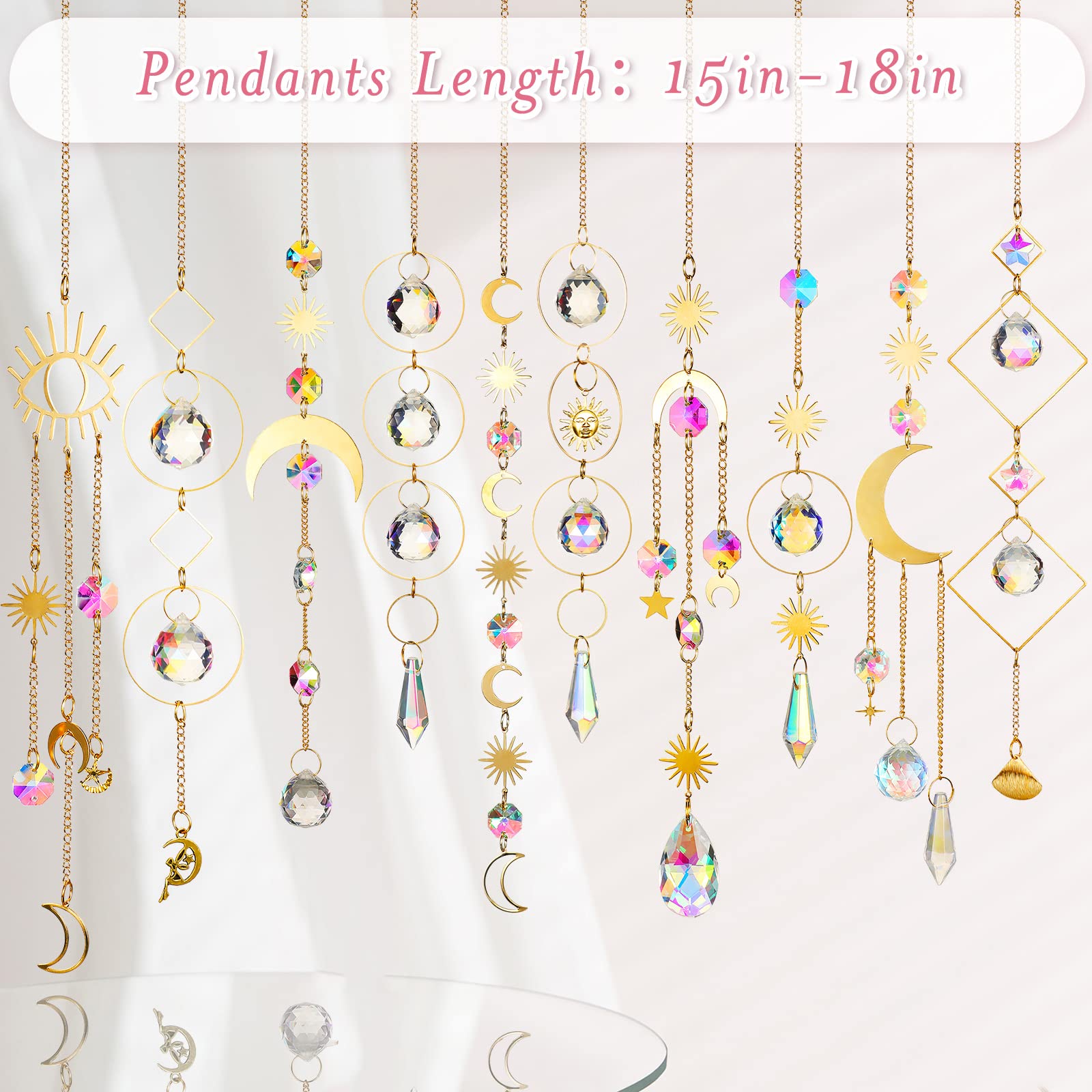 Crystals Hanging Sun Catcher Garden Prism Light Catcher Window Sun Catcher Chandelier Pendant Ornament for Home Office Party Decoration (Rainbow, 10 Pieces)
