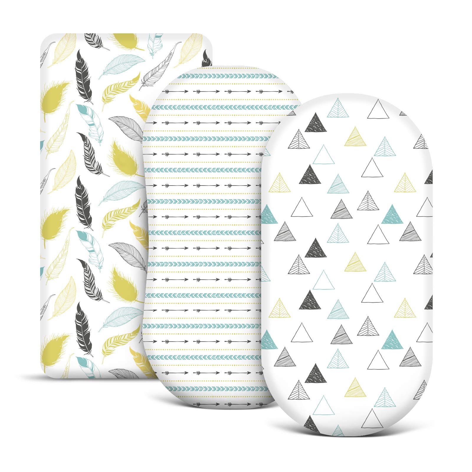 Bassinet Sheets Set for Baby Boy & Girl,Super Soft Breathable Halo Bassinet Fitted Sheets,Universal Cradle Sheets and Bassinet Pad/Mattress 3 Pack"Feather"