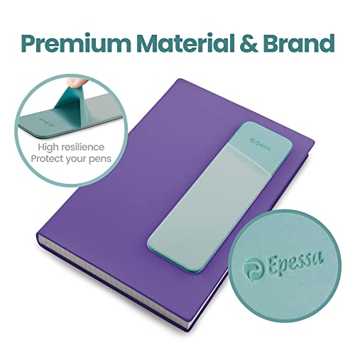 Epessa Stick-On Pen Holder for Notebook, Adhesive Pencil Sleeve Pouch for Hardcover Journals, Planners, Notebooks, Reusable Pen Pocket Organizer Easy to Remove (Green)