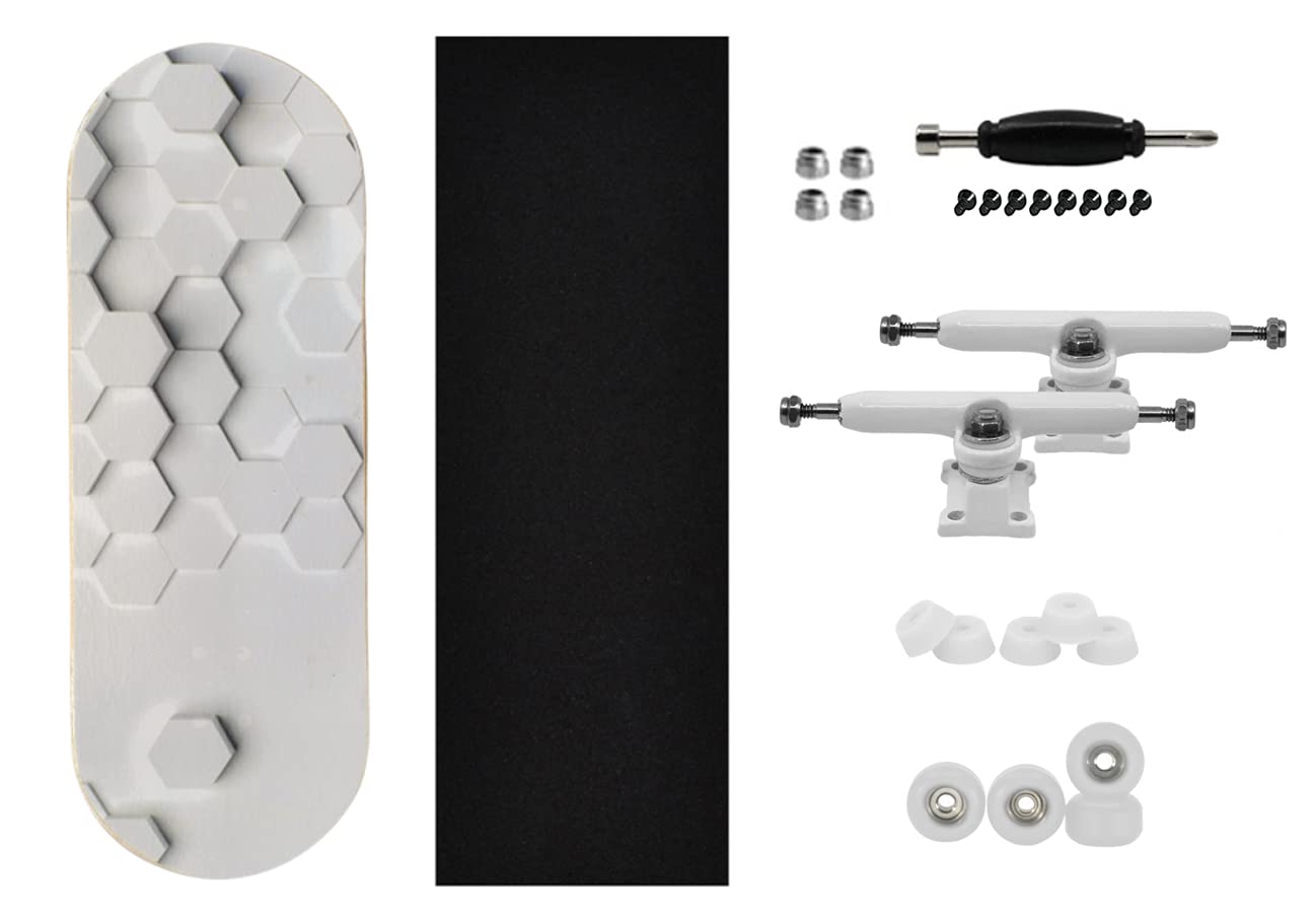 Teak Tuning 34mm Pro Fingerboard Heat Transfer Graphic Complete - Fully Assembled with Pro Level Parts - Pro Shaped Wood Deck (34x97mm), UltraSpin Wheels, Prodigy Trucks - Raised Hexagons