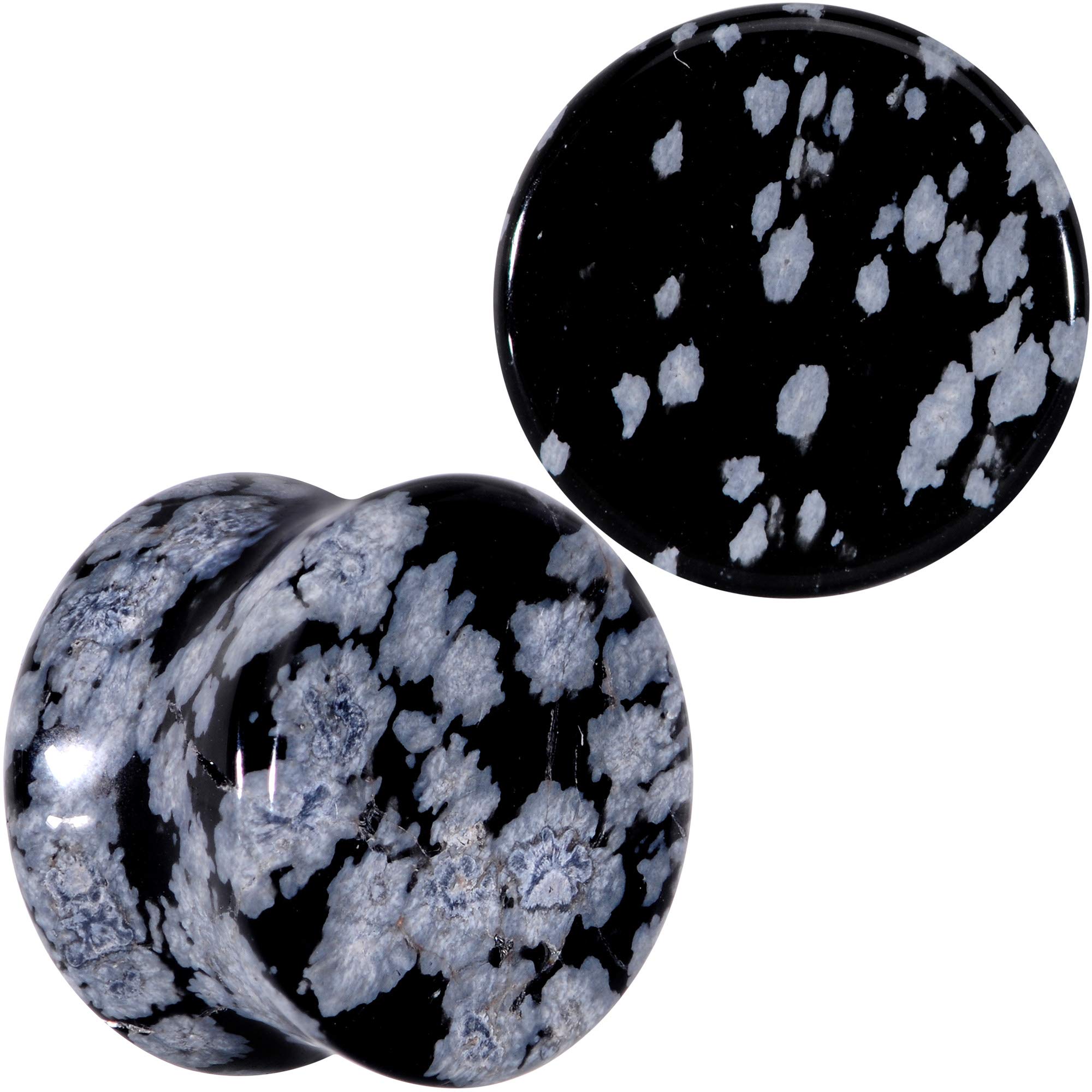 Body Candy 5/8" 2PC Natural Snowflake Obsidian Stone Saddle Plugs Double Flare Plug Ear Plug Gauges Set of 2