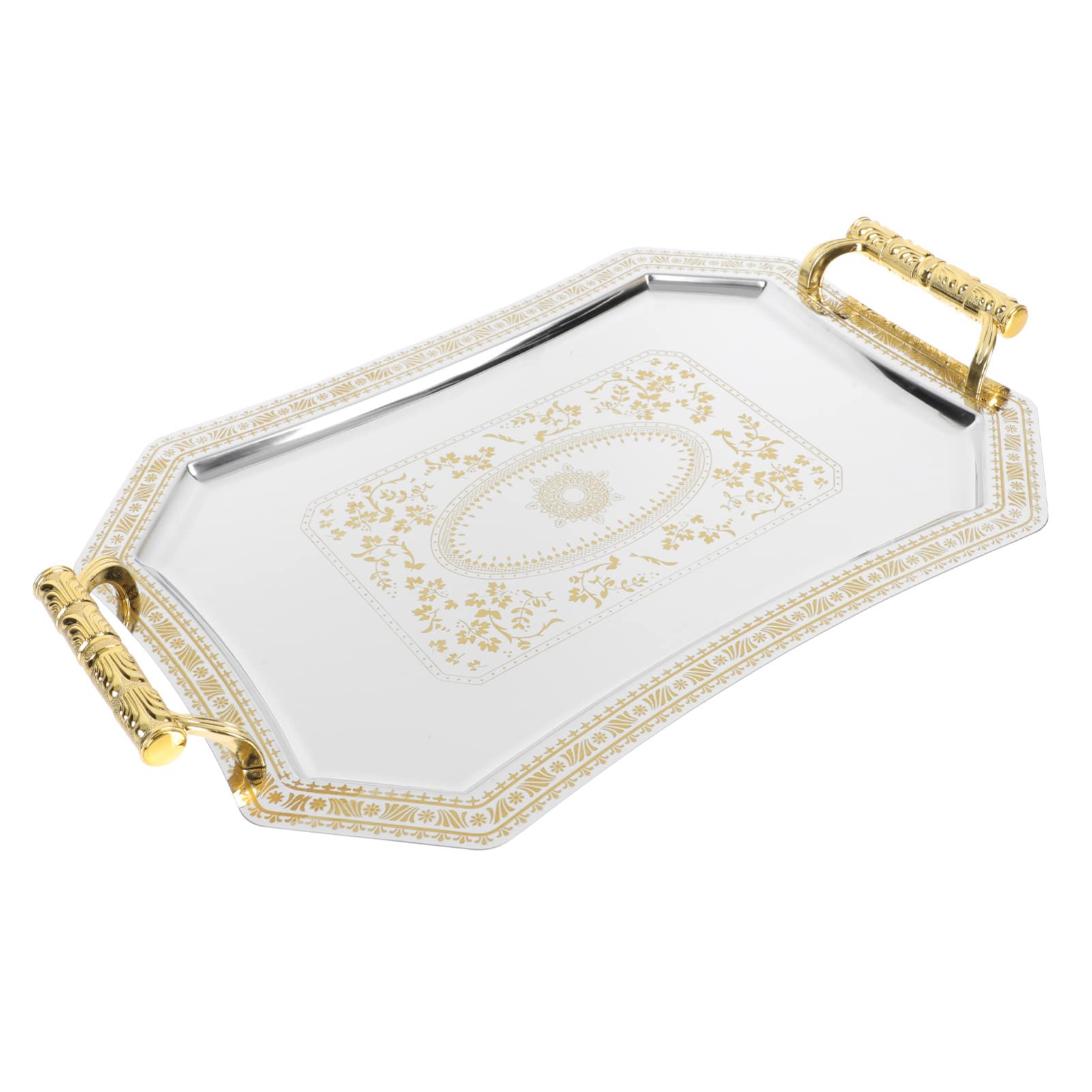 Cabilock Cake Platter Stainless Steel Serving Trays Food Platter Jewelry Tray with Handles Farmhouse Butler Platters for Appetizer Coffee Candle Perfume 35. 7x25cm Decorative Tray