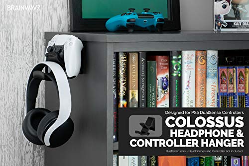 BRAINWAVZ The Colossus [PS5 Edition] DualSense Gamepad Controller & Headphone Hanger Holder Mount for Playstation PS5 Game Controller and Pulse 3D Headset, No Screws, Strong VHB Adhesive (Black)