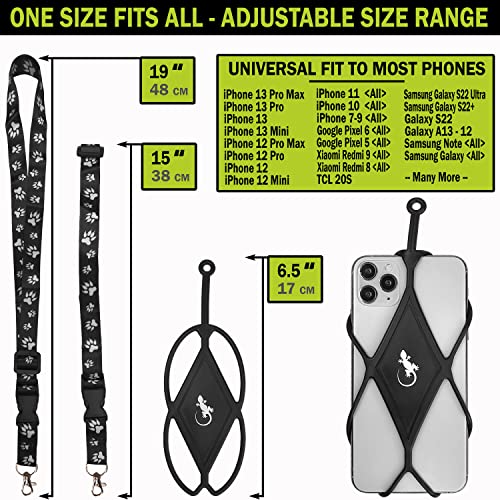 Gecko Travel Tech Lanyard Phone Holder Universal Phone Lanyards for Around The Neck with Silicone Pocket (CAT PAW Neck - Black Diamond)