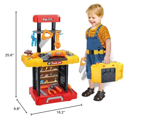Kids Tool Bench with Electric Drill Toddler Workbench Tools Set for Kids Pretend Play Learning Toy Tool Set, Indoor & Outdoor Toys for 2 Year Old Boys Toy